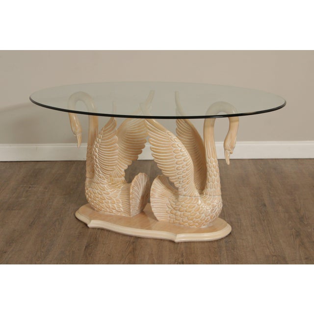 Vintage Carved Double Swan Base Oval Glass Top Dining Table | Chairish
