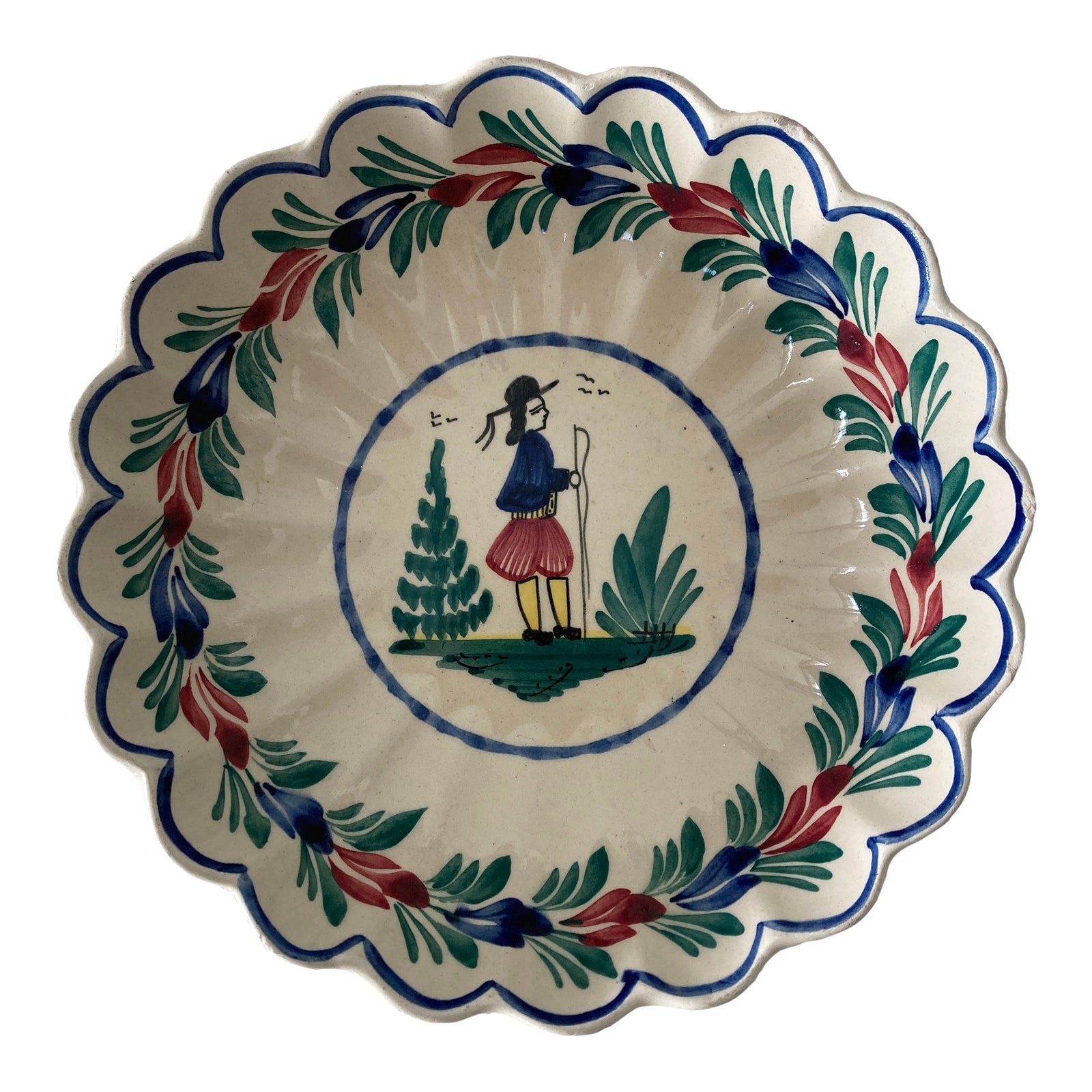 Antique Hb Quimper Scalloped Serving Bowl | Chairish