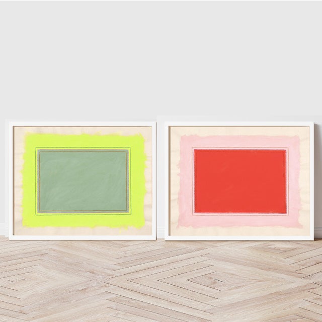 Vibrant Sage Green, Neon and Bright Red Art Print Pair, 16 X 20 In ...