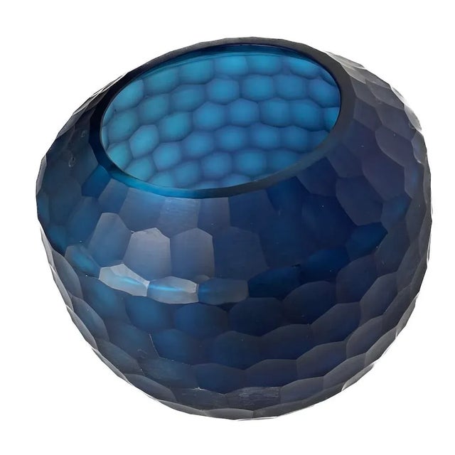 Vintage Blue Faceted Glass Vase | Chairish