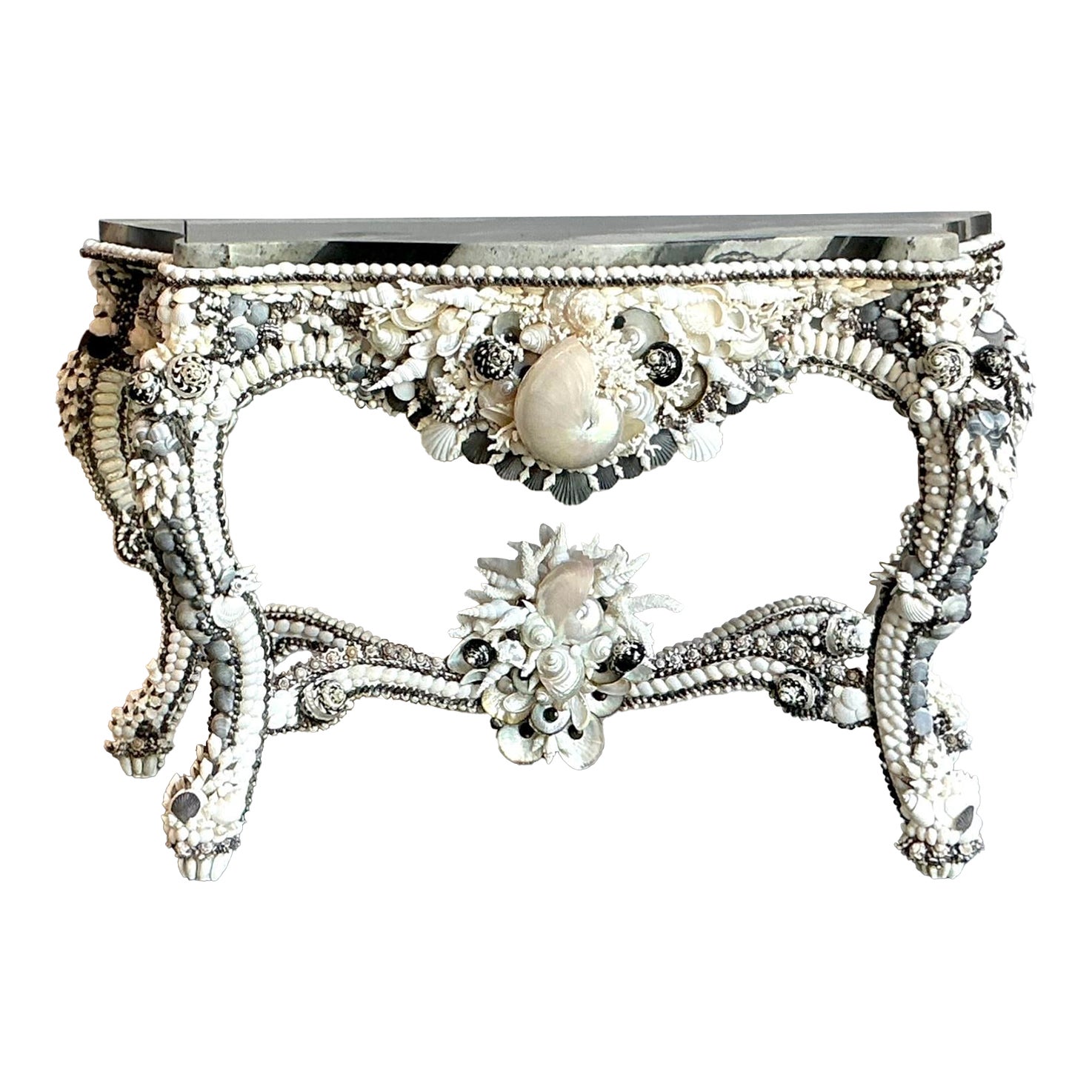 Vintage Coastal Shell Encrusted Console Table | Chairish