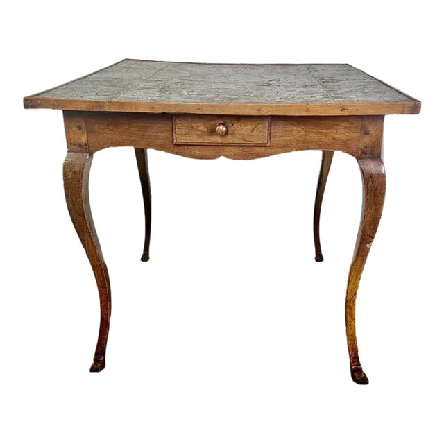 19th C. French Game Table W/Embossed Leather Top | Chairish