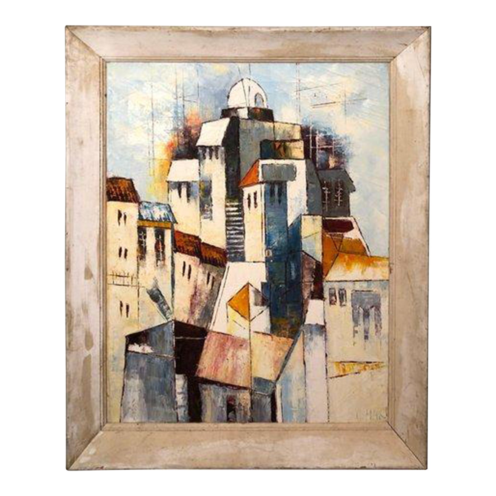 Mid-Century Modernist Painting of a Village | Chairish