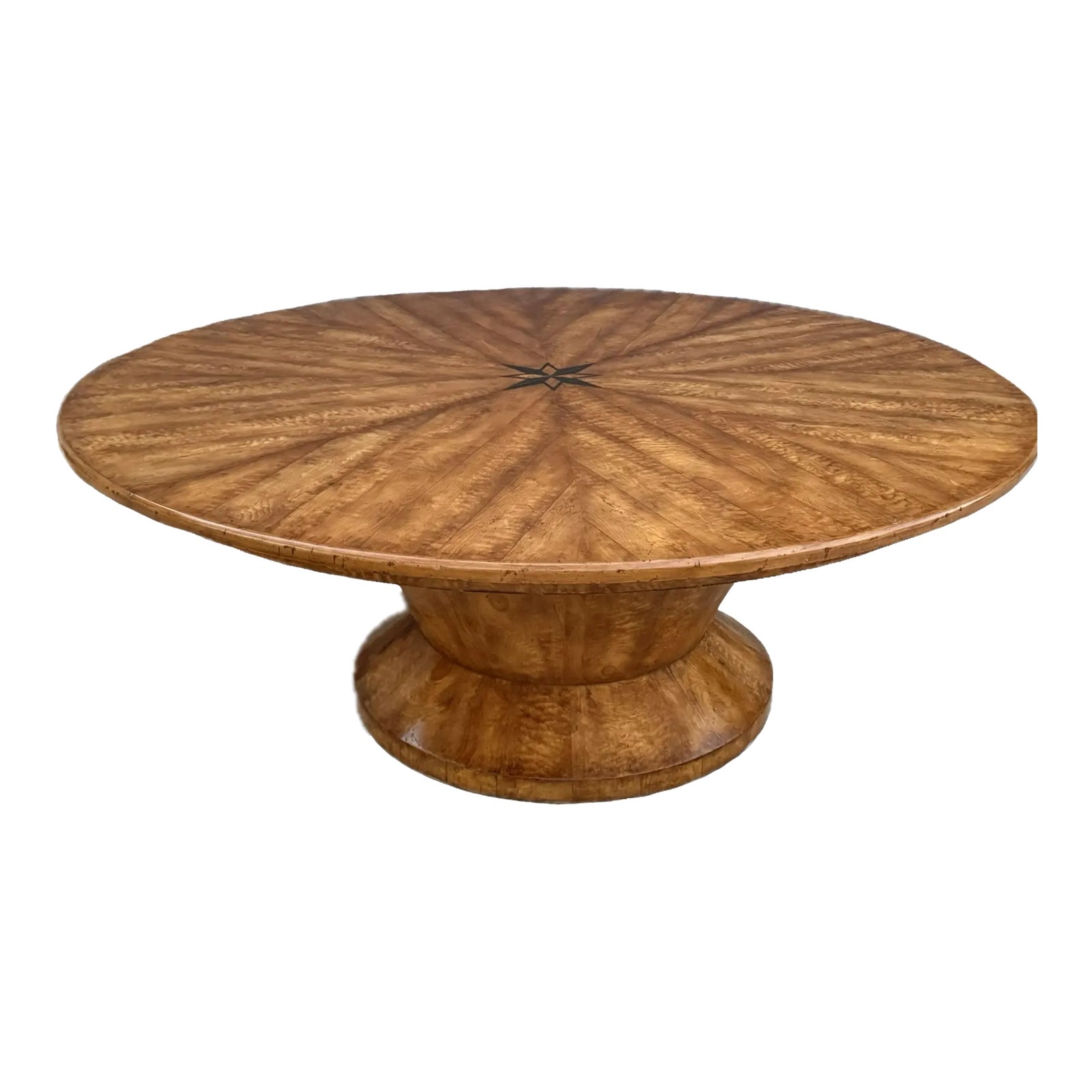 Art Deco Marquetry and Burled Maple Round Dining Table | Chairish