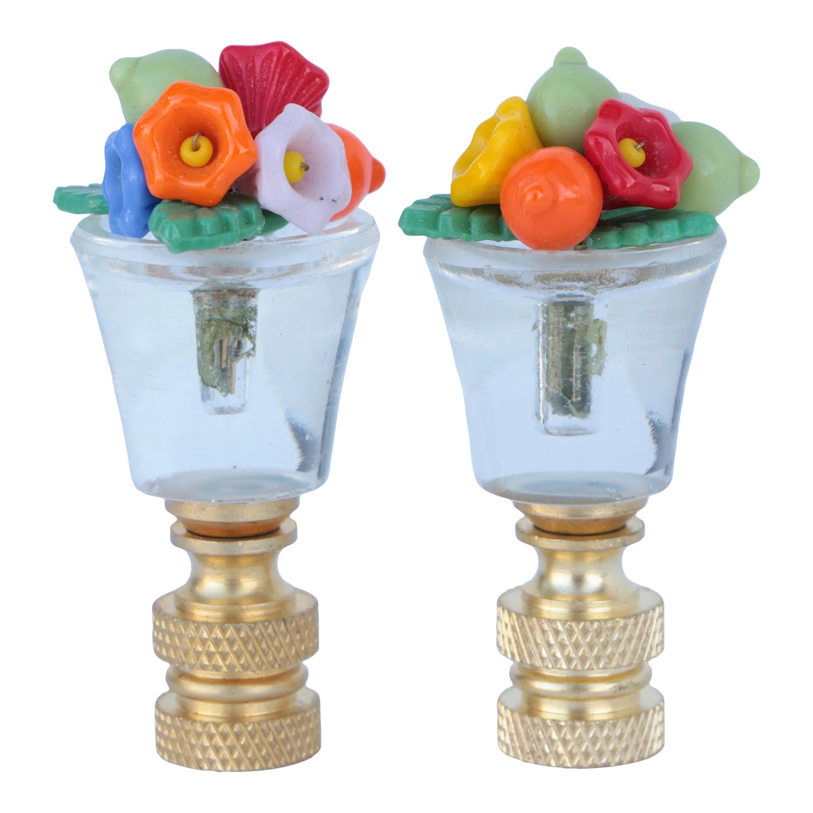 Bohemian Glass Fruit & Flower Lamp Finials, a Pair | Chairish
