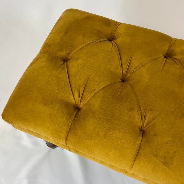 Vintage Traditional Tufted Velvet Bench in Mustard With Nailhead ...