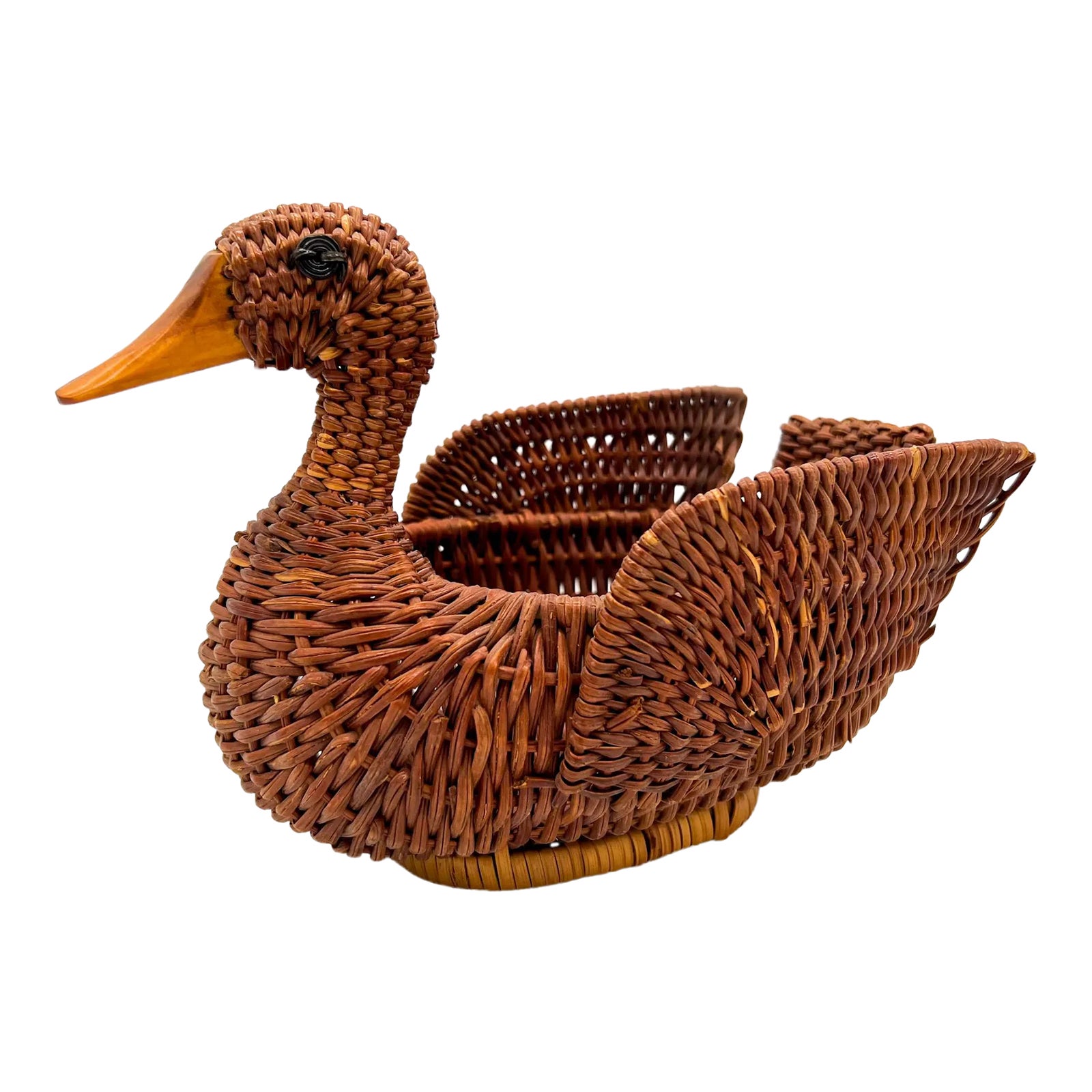 Vintage Boho Chic Wicker Duck Bird Basket | Chairish