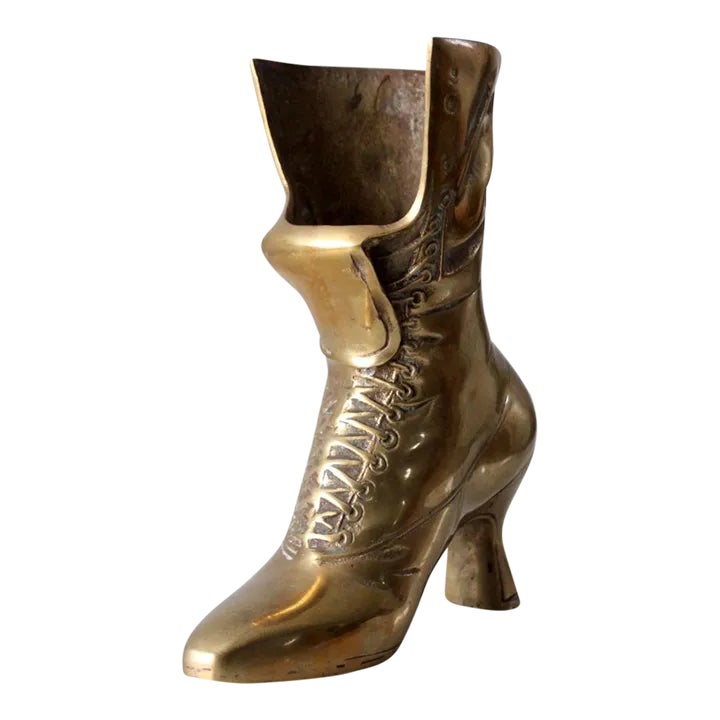 Mid-Century Brass Victorian Boot Vase | Chairish