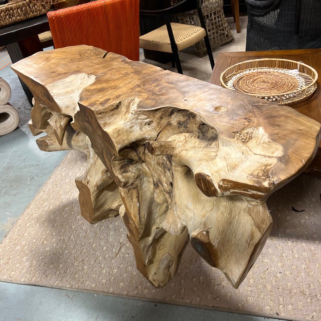 Late 20th Century Organic Modern Natural Teak Root Console Table | Chairish