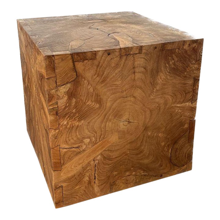 1970s Burled Wood Block Side Table | Chairish