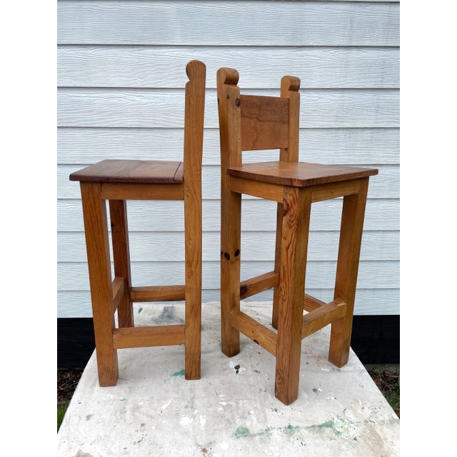 Late 20th Century Vintage Rustic Mexican Pine Bar Stools - a Pair ...