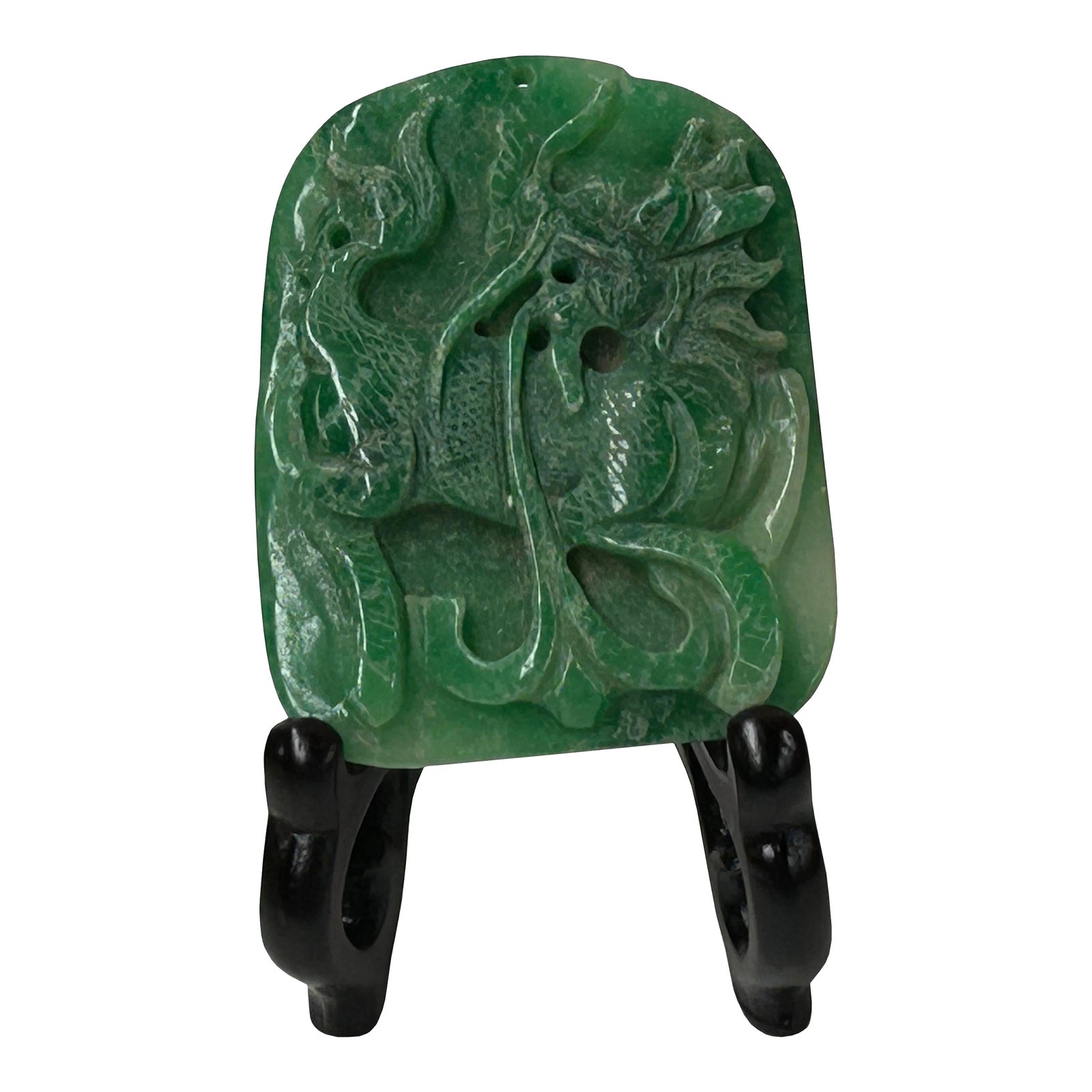 Natural Green Stone Kirin Motif Carving Display Plaque Art | Chairish