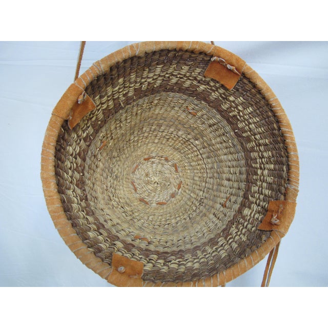 Native Apache Leather & Metal Dangle Burden Cone Basket | Chairish