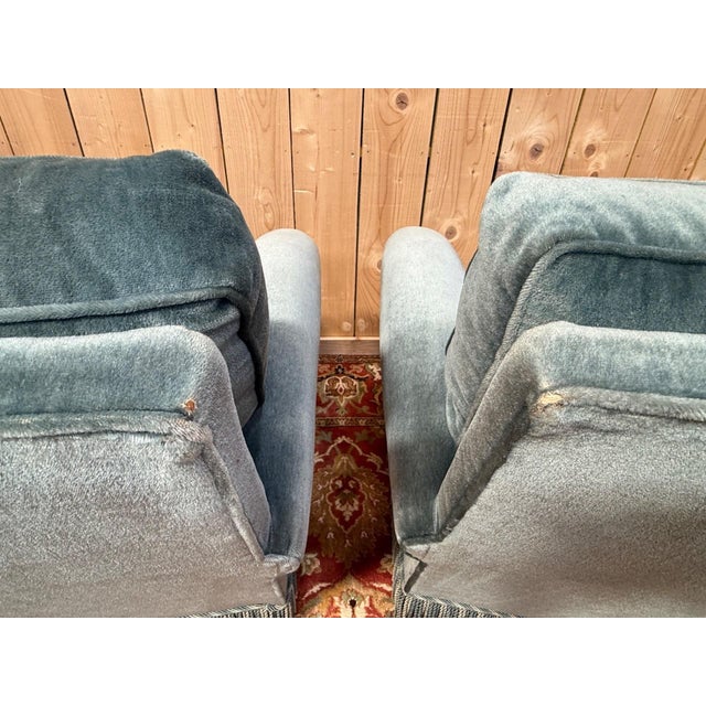 Napoleon III Style Club Chairs in Blue-Grey Velvet, 19th Century, Set ...