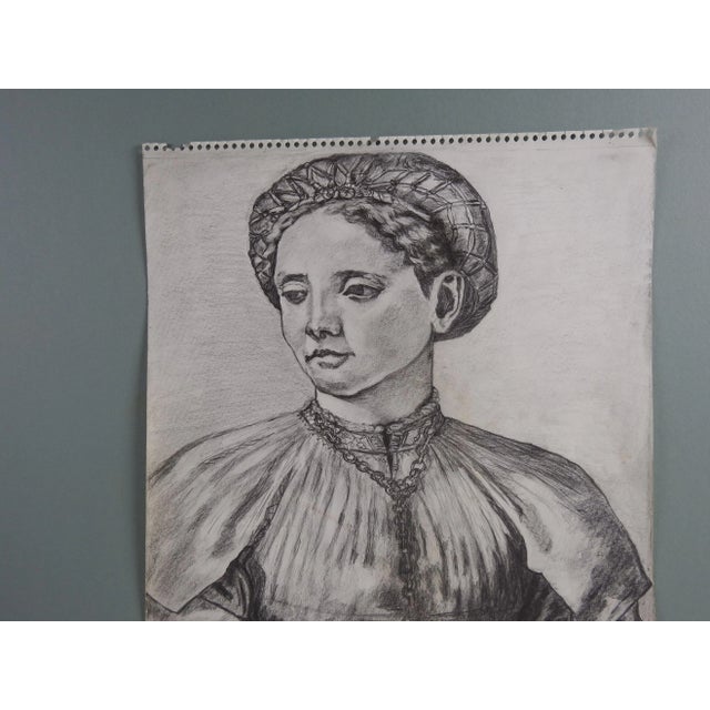 Vintage Pencil Study Old Master Portrait Drawing | Chairish