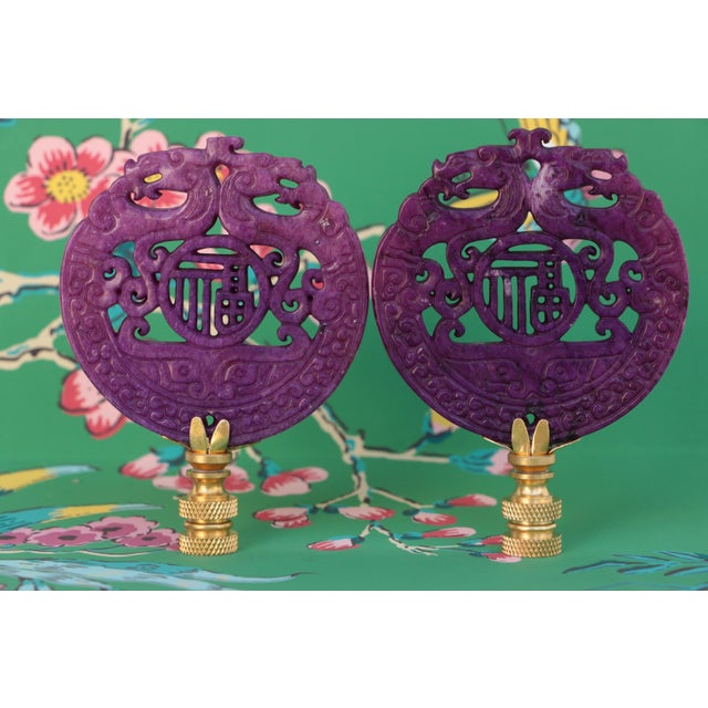 Chinese Calligraphy Symbol Lamp Finials on Brass Hardware - a Pair ...
