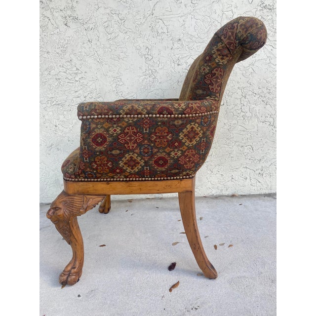 1990s Ferguson Copeland Carved Lion Head Library Club Chair | Chairish