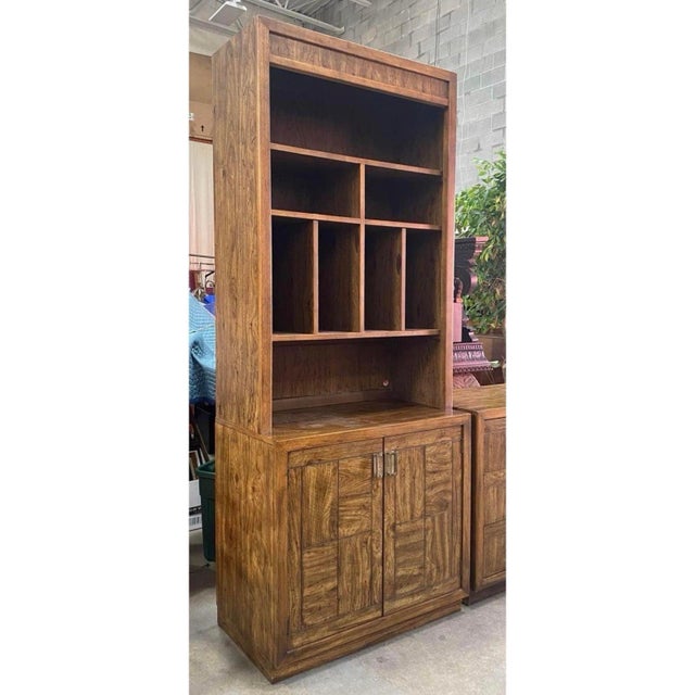 Late 20th Century Campaign Style “Weather Wood” Bookcase Cabinet ...