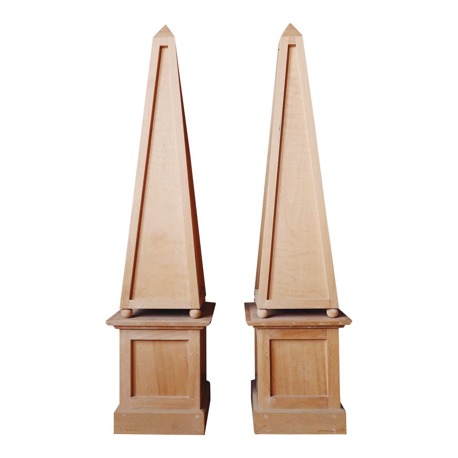 Pair of 75 Inch Wooden Obelisks on Plinth Bases, Architectural Floor ...