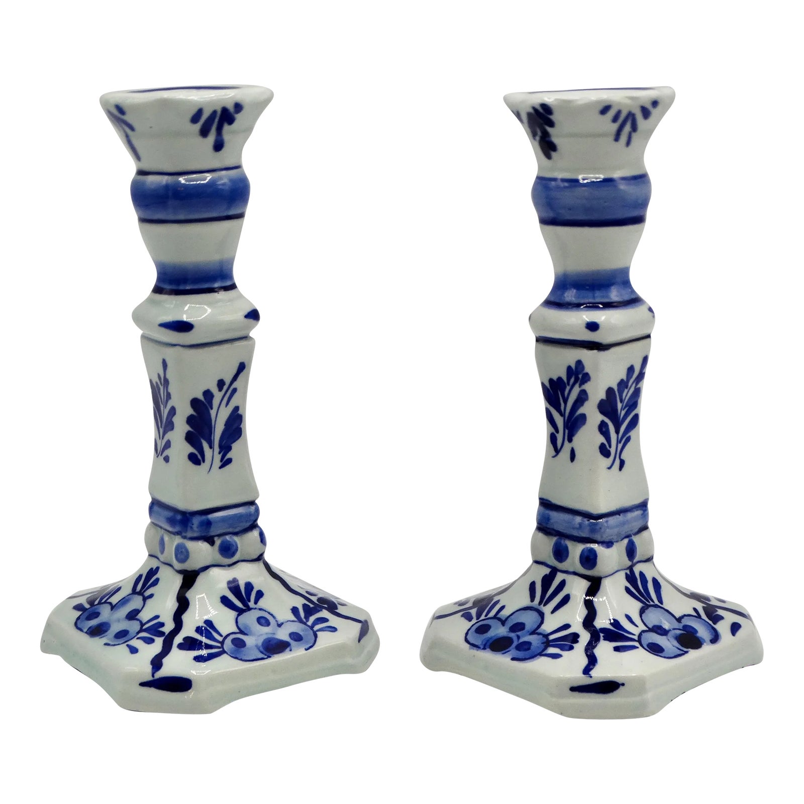 Vintage 1970s Delft Candlesticks, a Pair | Chairish