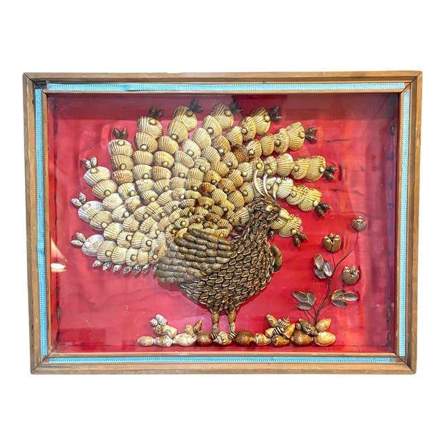 1970s Handmade Peacock Shell Collage | Chairish
