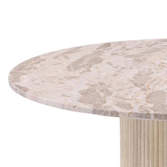 Round Beige Marble Fluted Dining Table | Chairish
