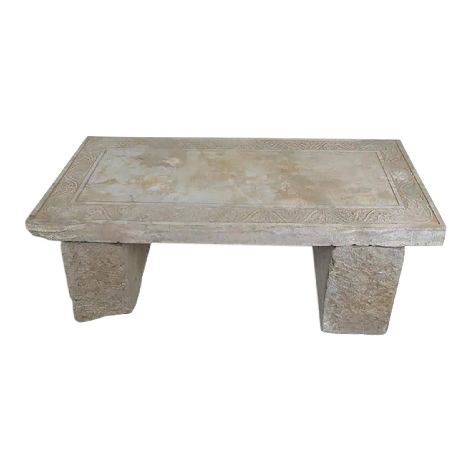 Antique Hand Carved Top Garden Stone Table or Bench | Chairish