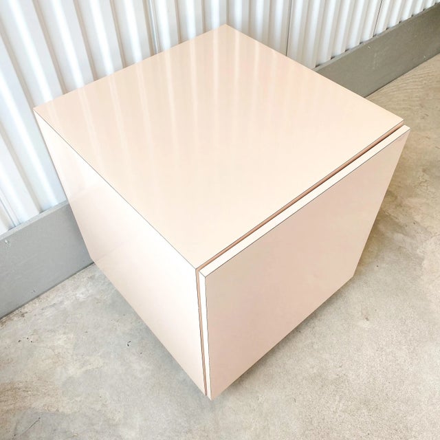 80s Pink Laminate Side Table With Interior Shelf Storage | Chairish