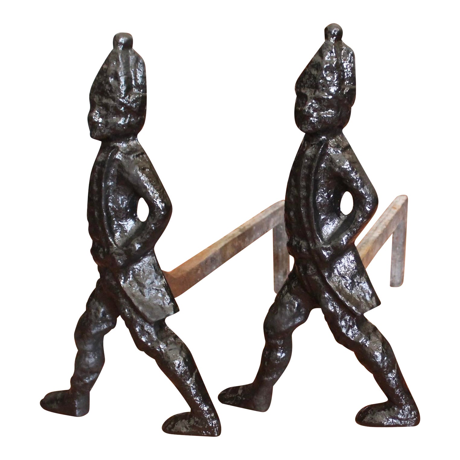 Pair of American Cast Iron “Hessian Soldier” Andirons | Chairish