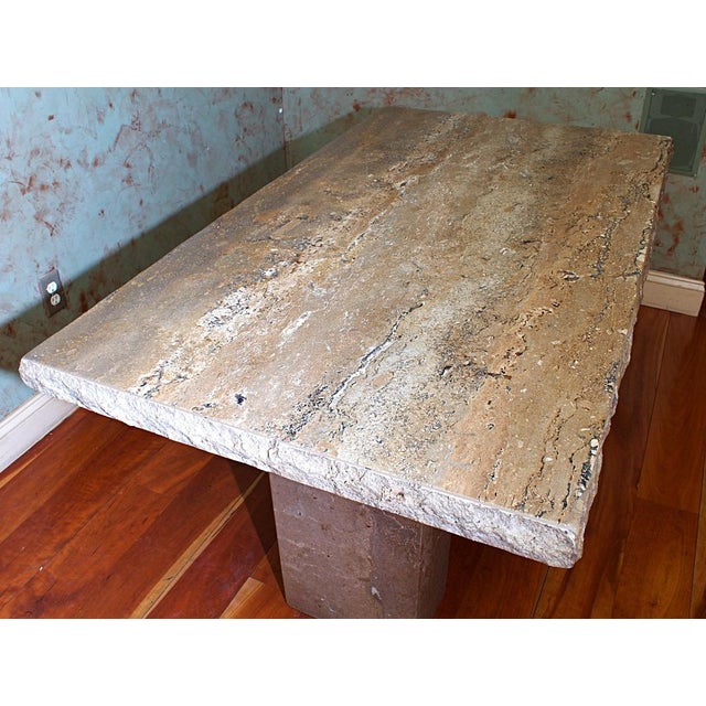 Vintage Natural Stone Dining Table With Double Pedestal Base | Chairish