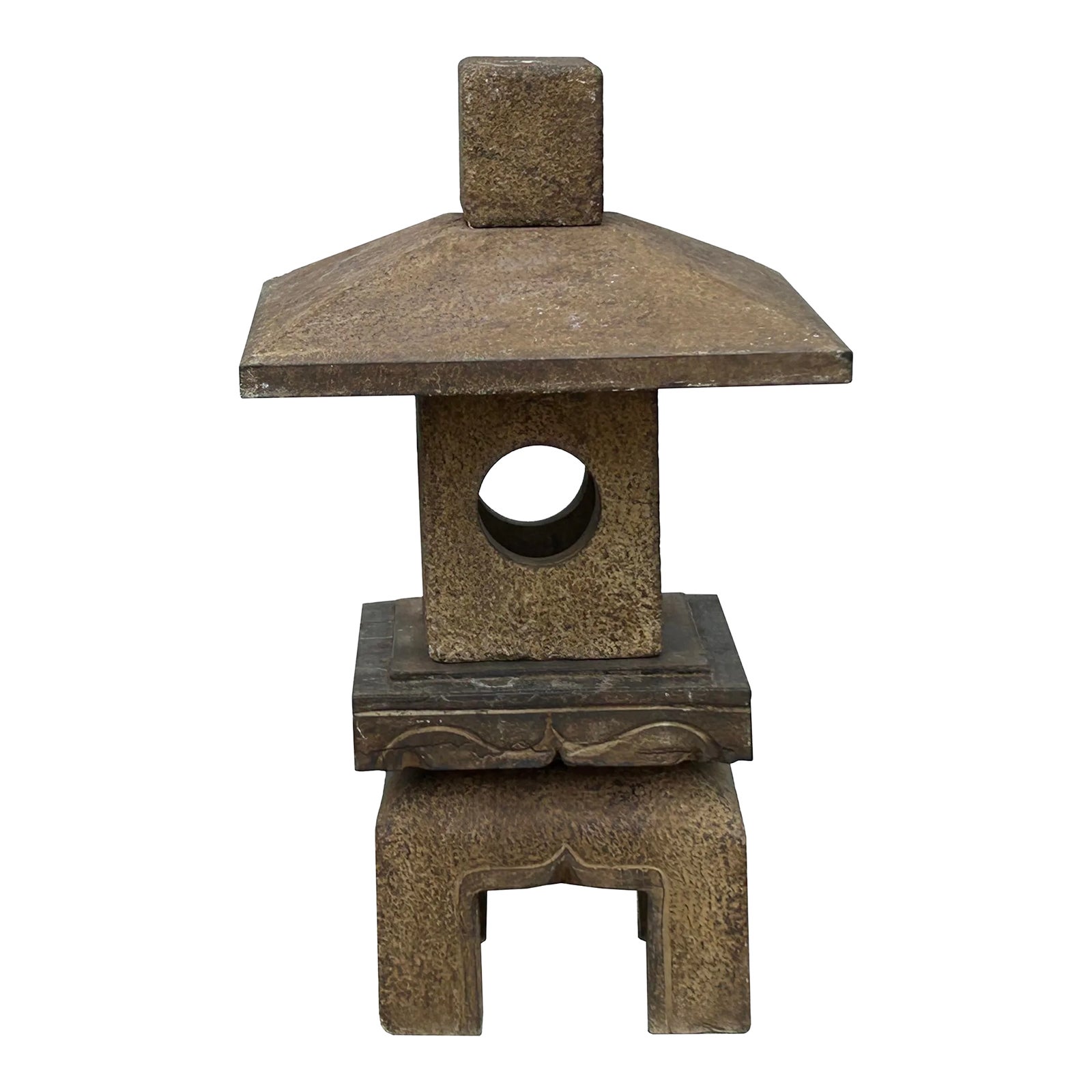 Chinese Gray Brown Square Top Pagoda Shape Garden Stone Lantern | Chairish