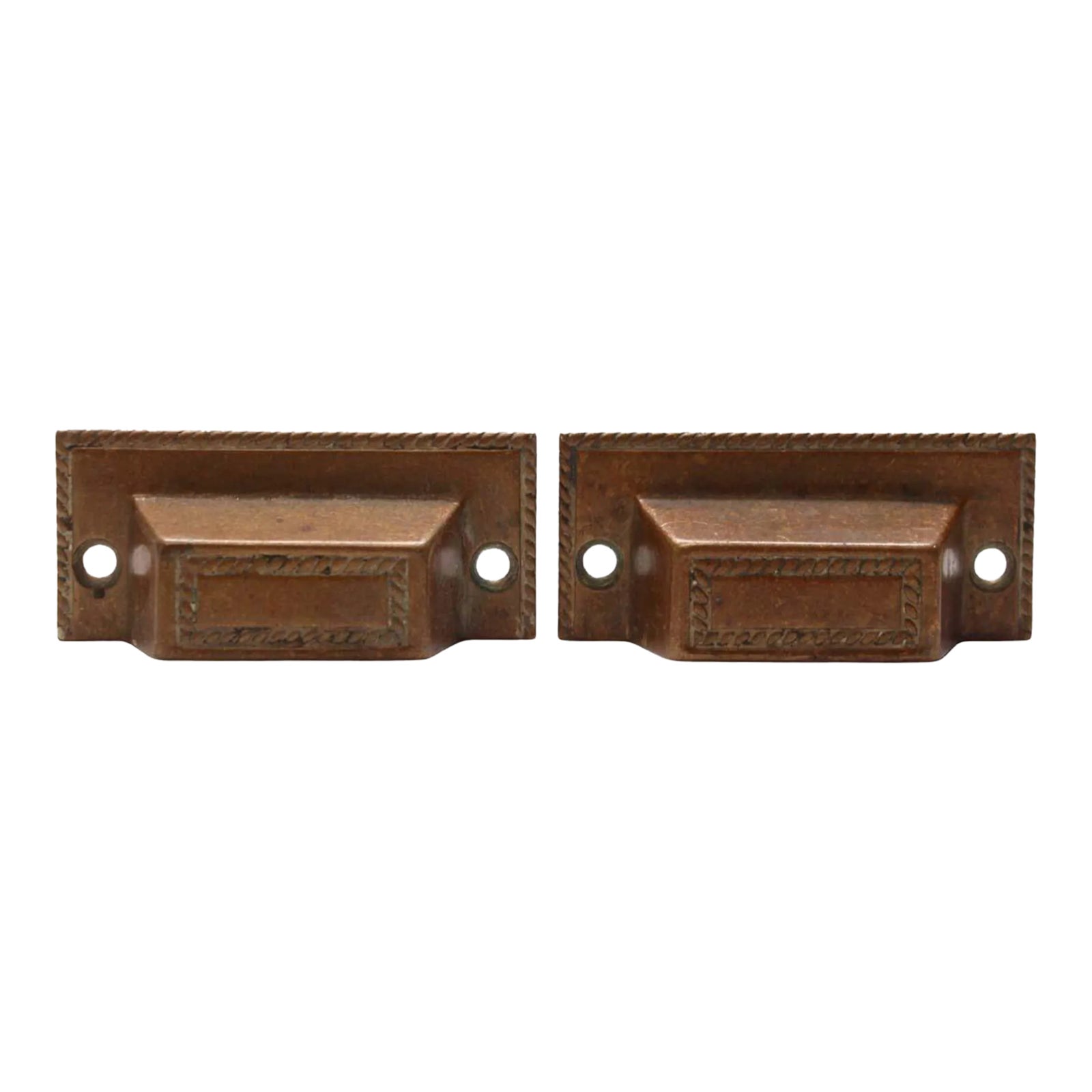 Pair of Mid 20th Century Traditional Brass Braided Drawer Bin Pulls ...