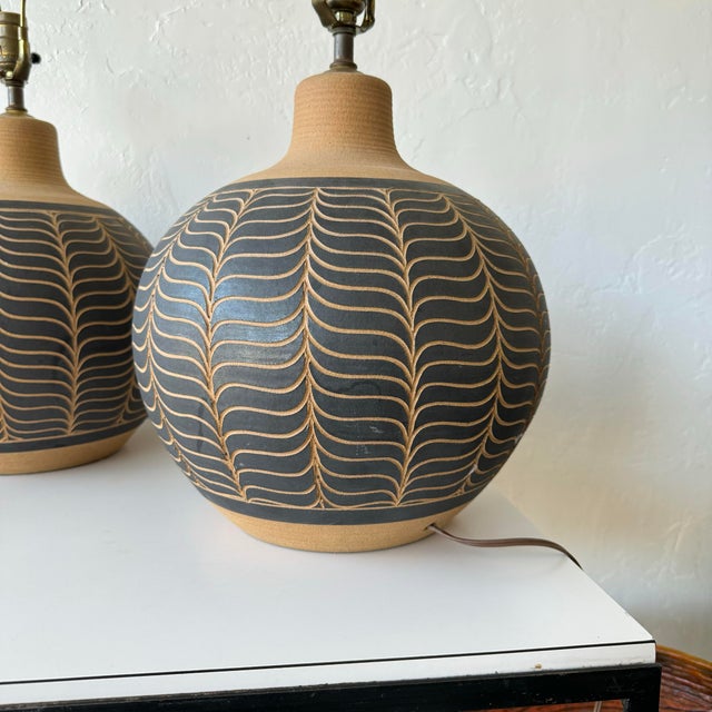 1970s Larry and Terry Brown Iron Oxide Studio Pottery Lamps - a Pair ...