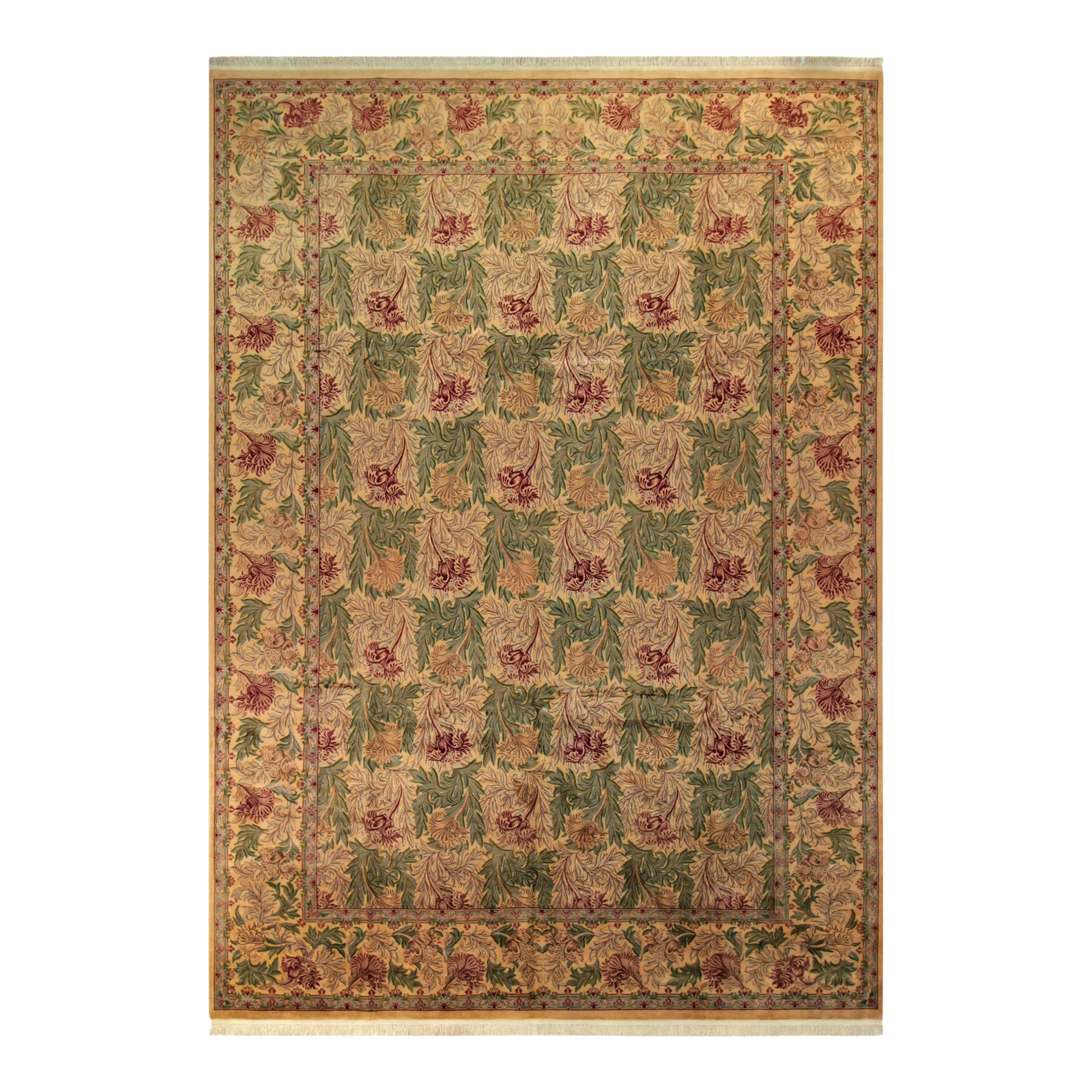 1980s Shabby Chic Tulip Pak-Persian Green & Gold Wool Rug - 10'1" X 14 ...