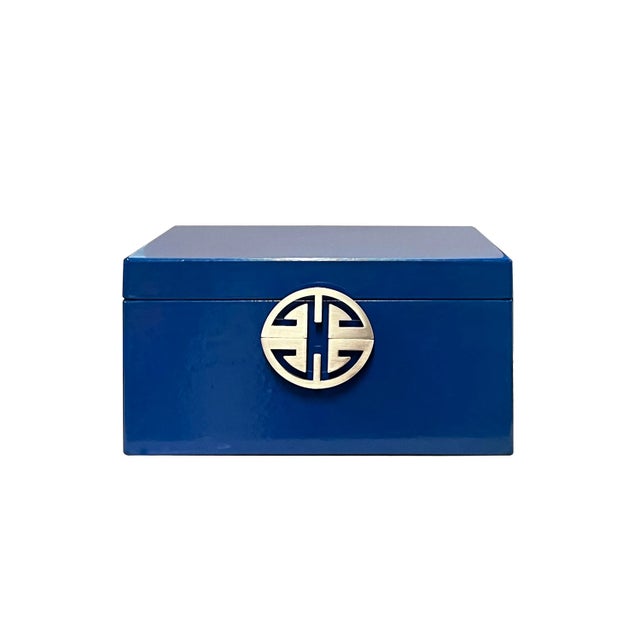 Oriental Round Hardware Royal Blue Rectangular Container Box Large ...