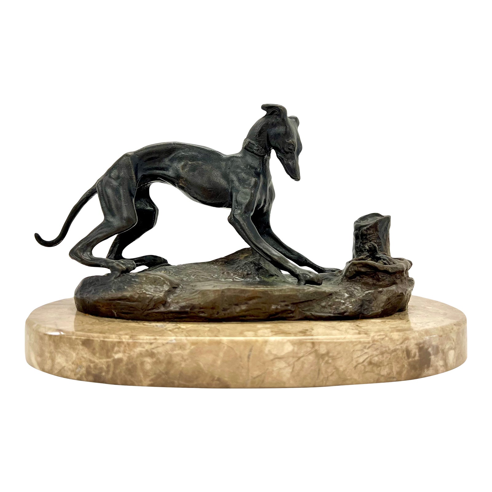 Antique Bronze Pierre Jules “Pj” Mene Greyhound Whippet With Nest of ...