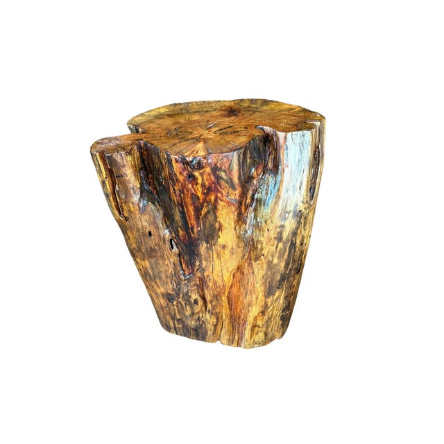 Rustic Handcrafted Reclaimed Wood Stump Side Table Plant Stand | Chairish