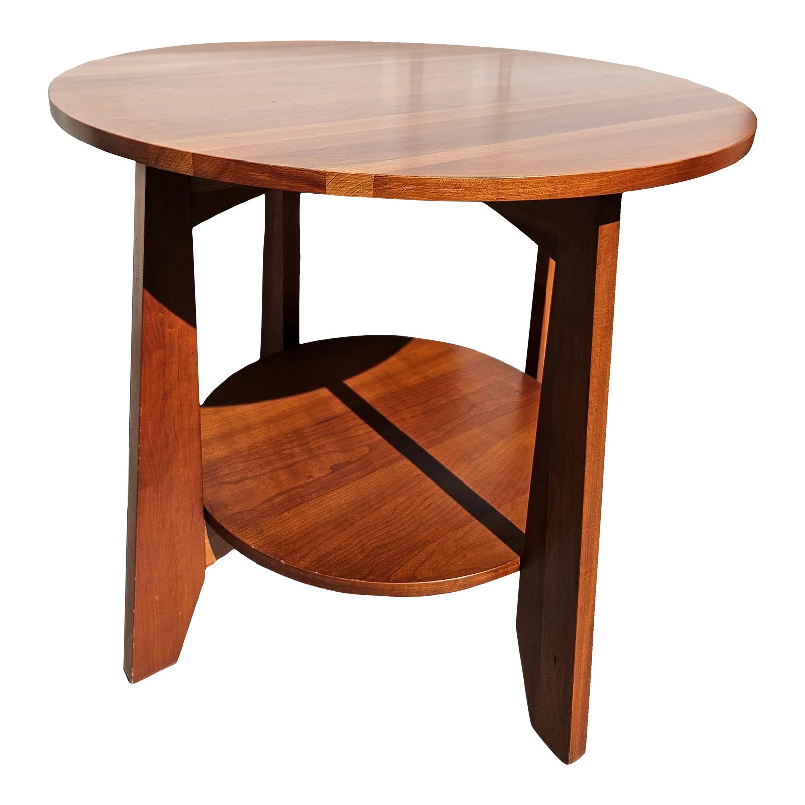 1990s Ethan Allen New Impressions Round End Side Table Shelf Mission ...