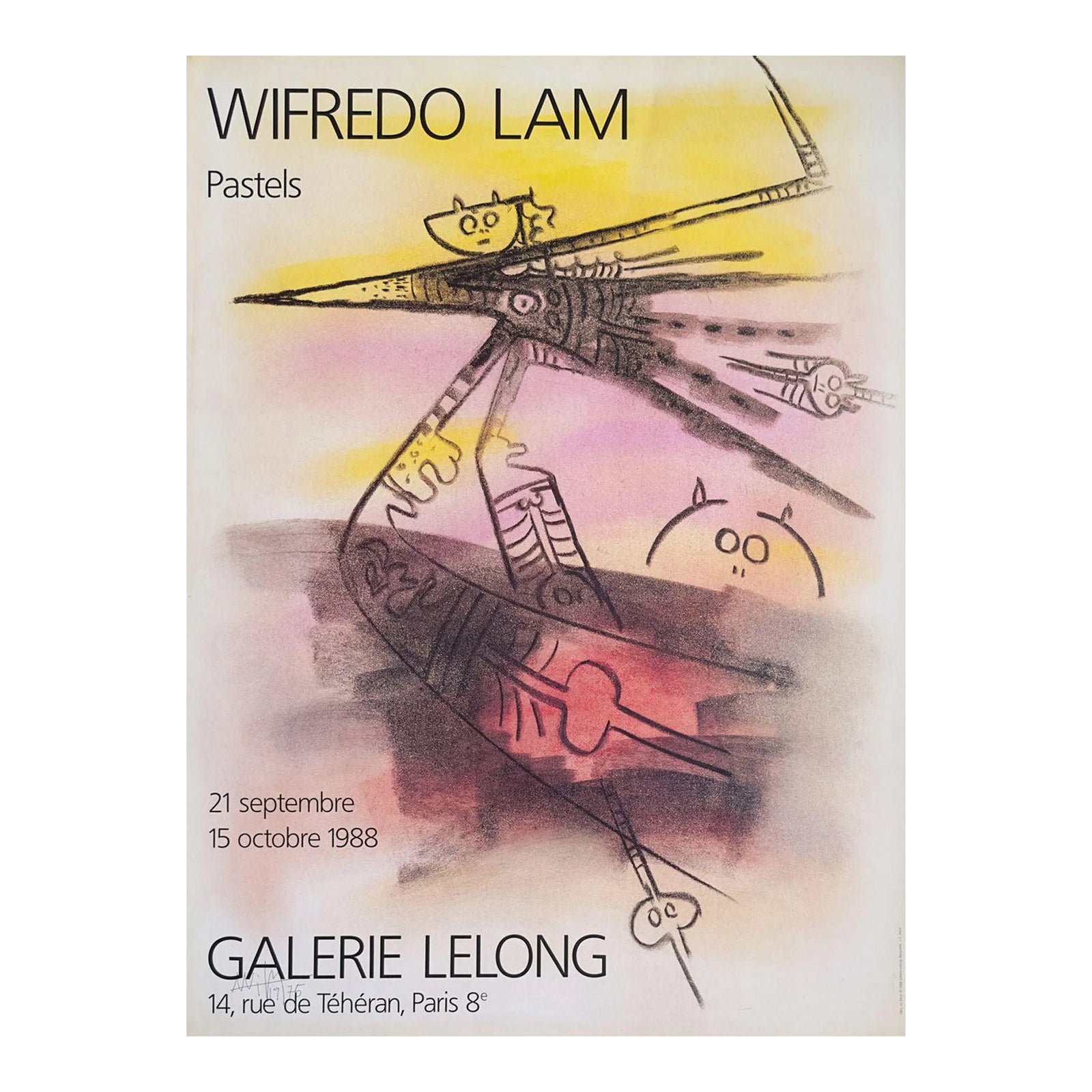 1988 Wilfredo Lam Lelong Gallery Exhibition Poster | Chairish