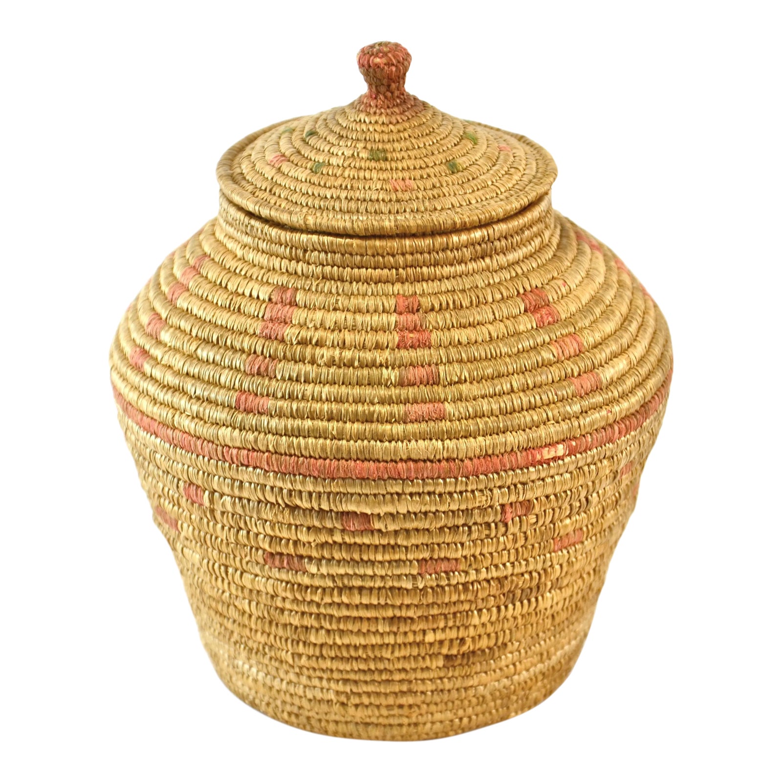 Native American Hand Woven Lidded Jar | Chairish