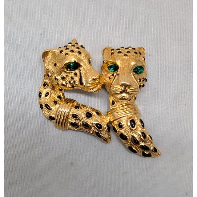 Vintage 1980s Signed Alexis Kirk Two Panthers Enamel & Rhinestone ...