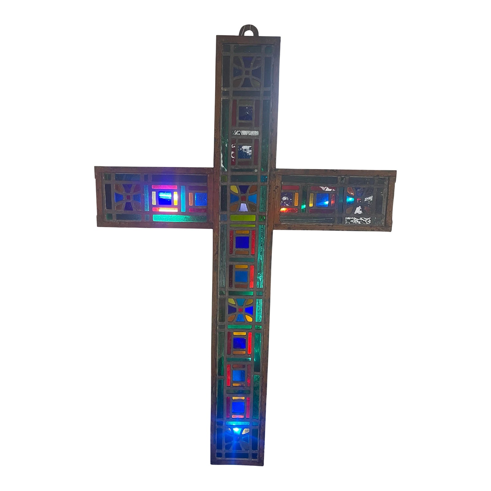 Mid 20th Century Stained Glass Three Dimensional Cross | Chairish