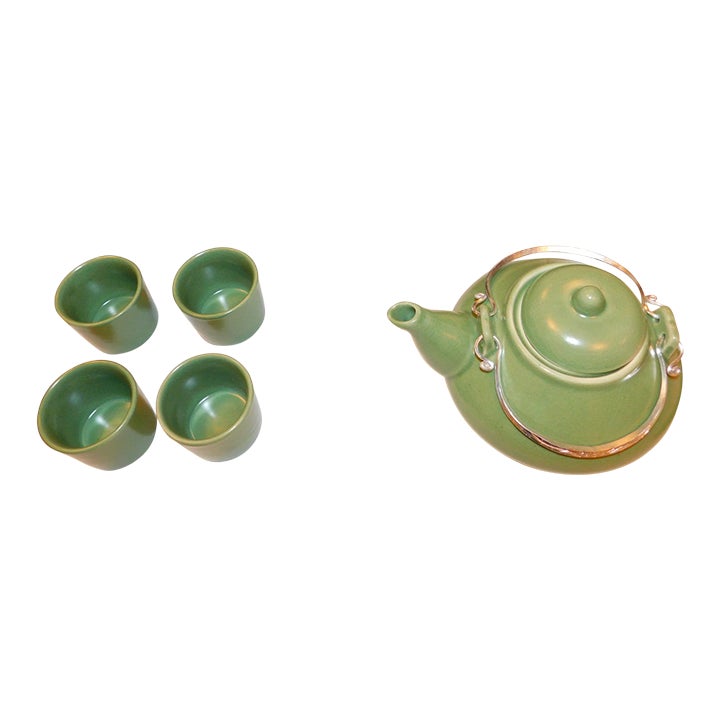 Vintage Gump's Celadon Green Tea Pot Set With 4 Tea Cups in Bakelite ...