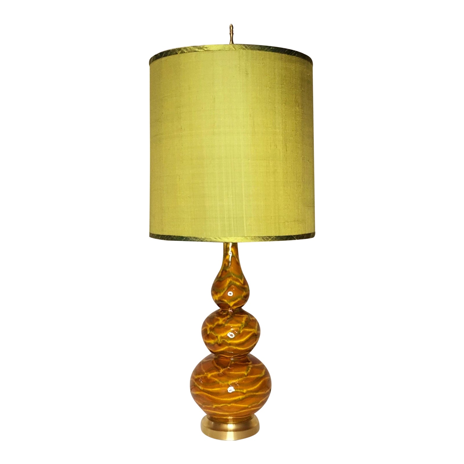 Single Vintage Melted Glazed Table Lamp With Shade. | Chairish