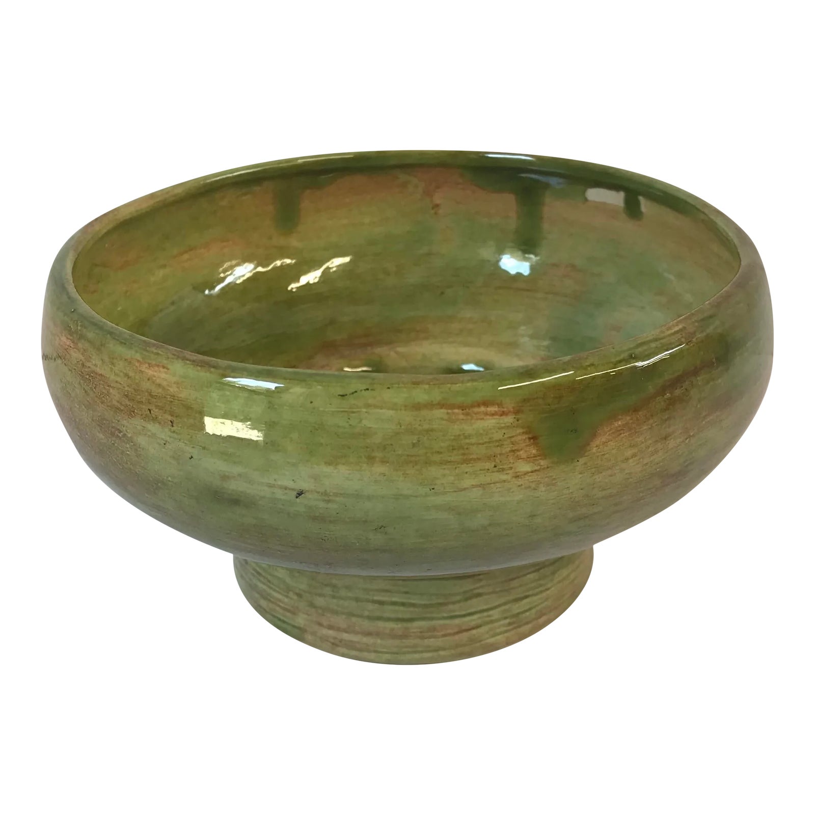 Vintage Avacado Green Drip Glaze Ceramic Planter | Chairish