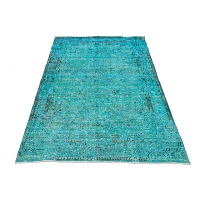Handmade Turquoise Persian Overdyed Wool Rug With Allover Pattern 4 X 6 ...