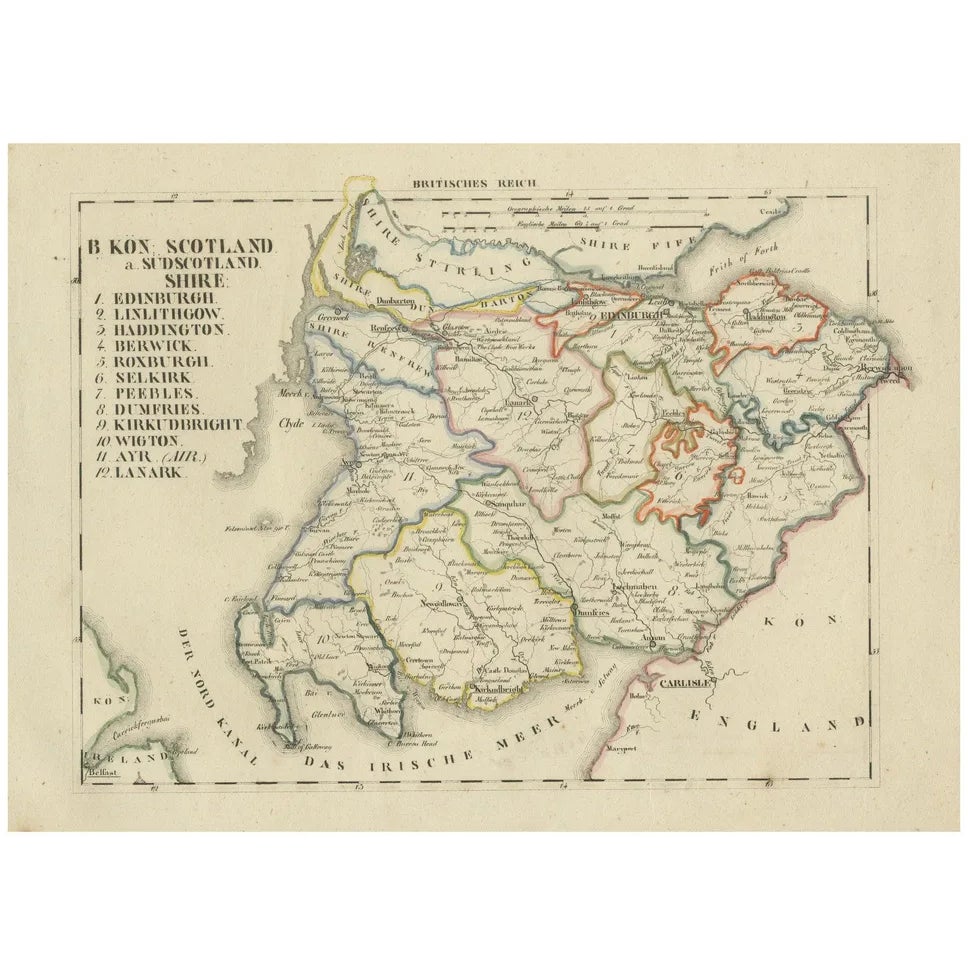 Antique Map of Southern Scotland with Edinburgh, 1830 | Chairish