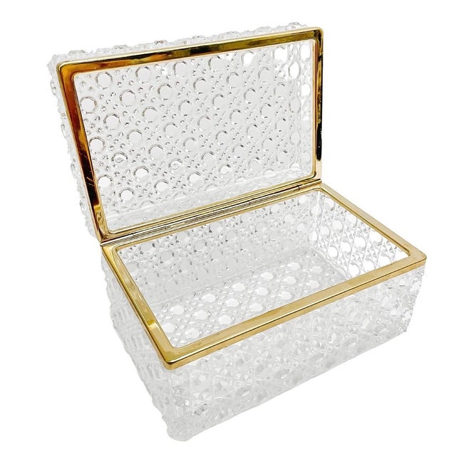 Mid 20th Century Large Diamond Cut Crystal Hinged Box | Chairish