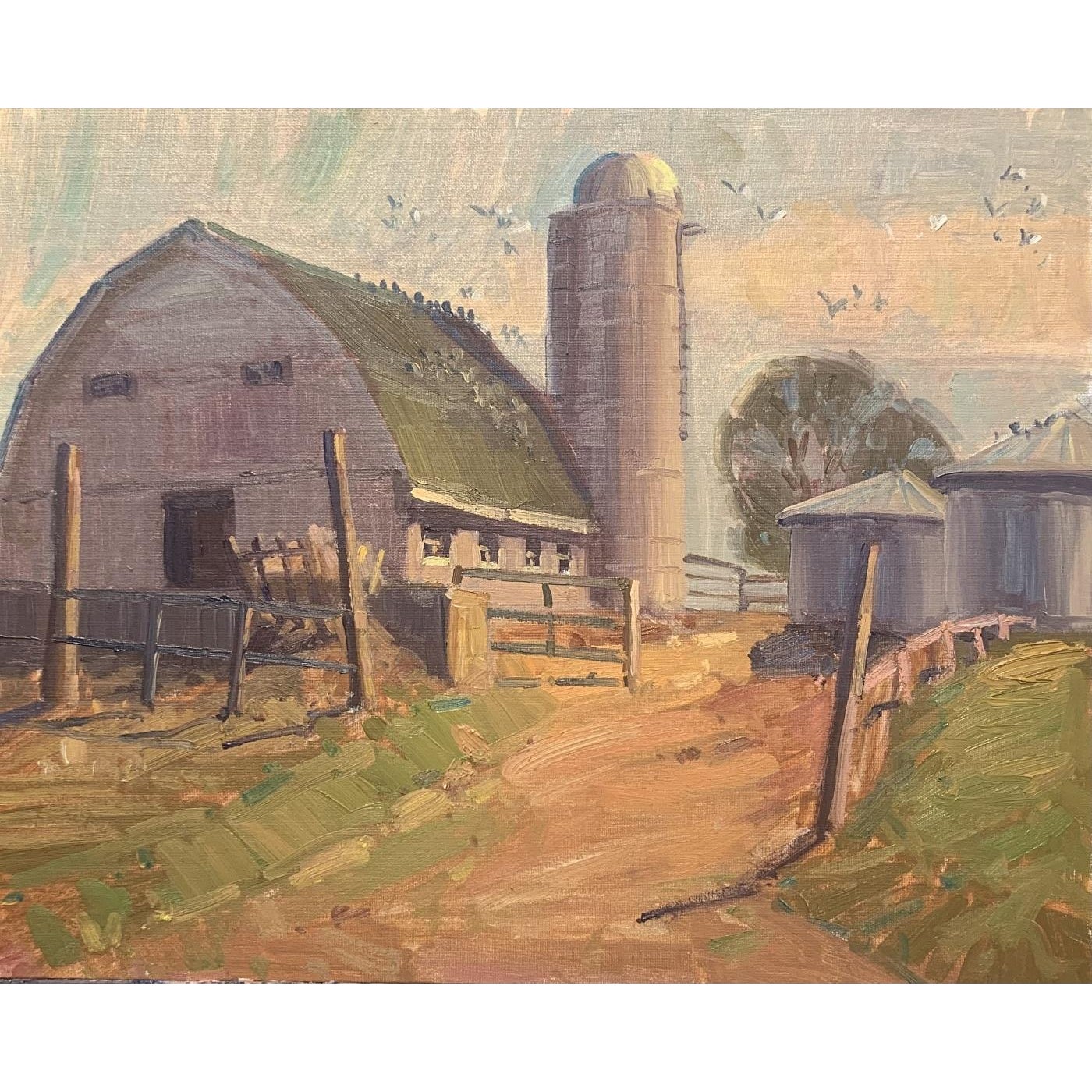 Original Oil Painting of a Barn With a Congregation of Birds by Artist ...