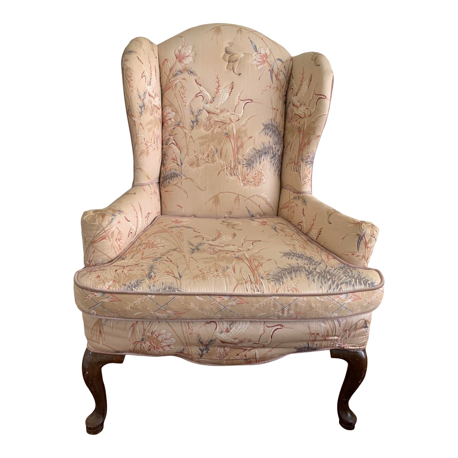 Vintage Queen Anne Wingback Chair | Chairish Vintage Queen Anne Wingback Chair | Chairish